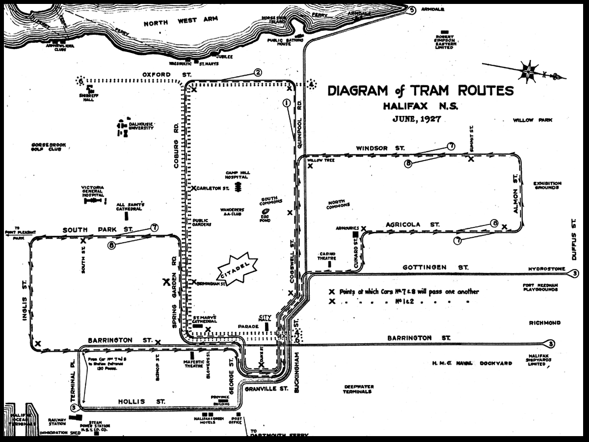 Diagram of Halifax Tram Routes (1927) | North and Agricola